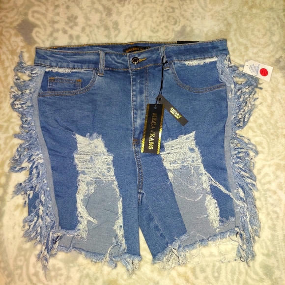 Mega Jeans | Shorts | Mega Jeans Blue Denim Frayed Womens Shorts New ...